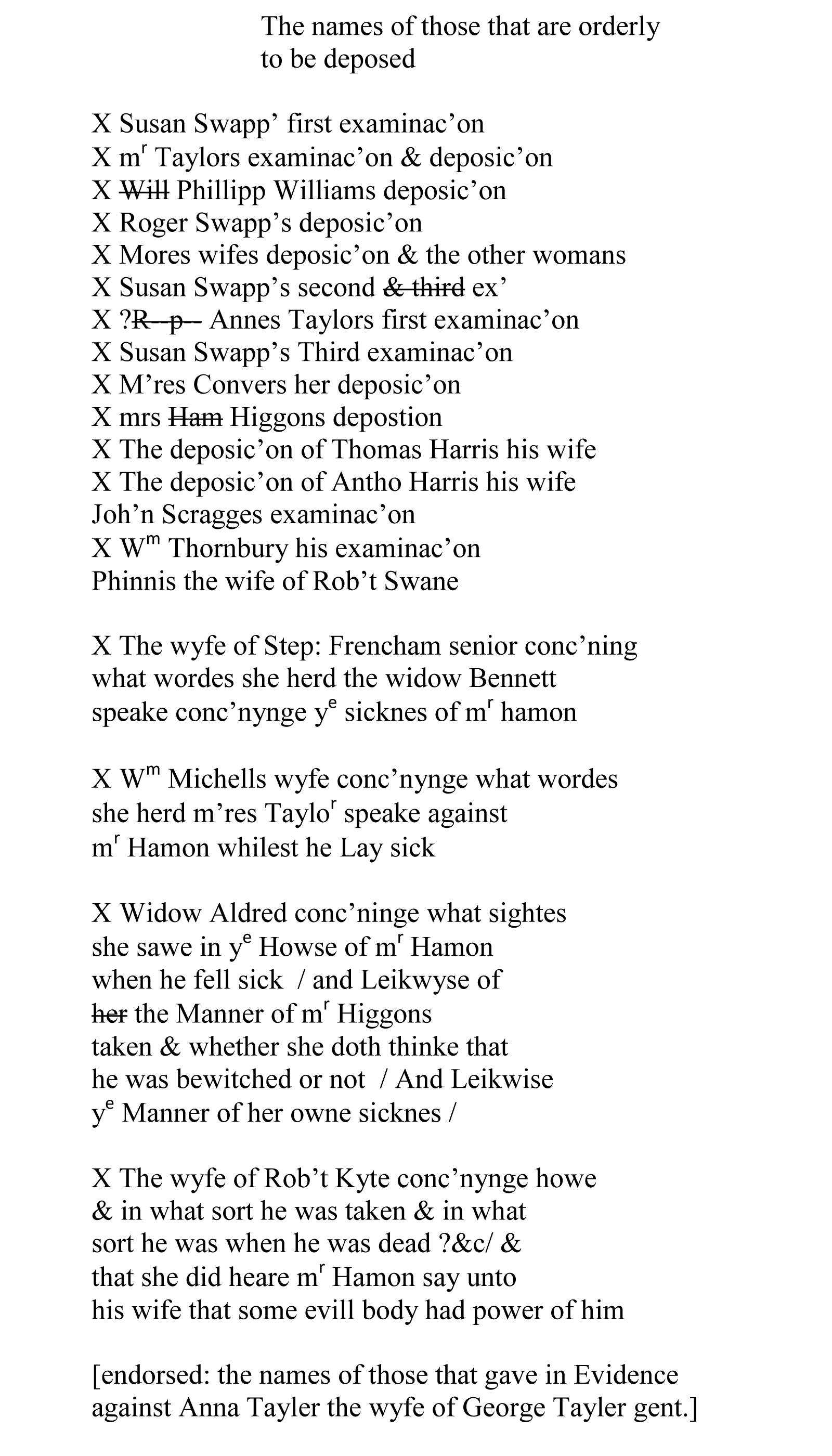 List of Witnesses and Examinees / sheet 1 | Rye Text